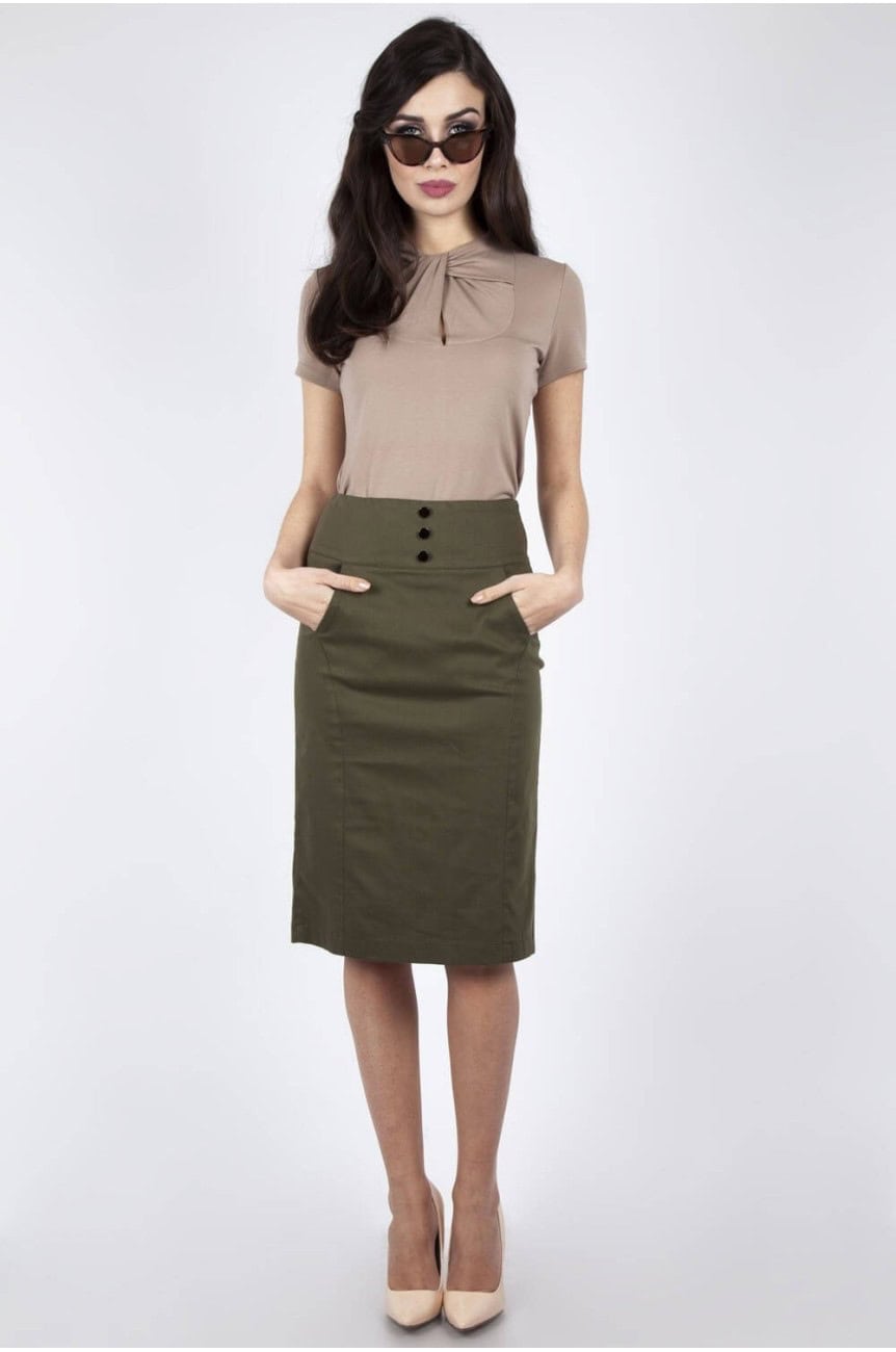 Jupe fourreau kaki militaire année 40.