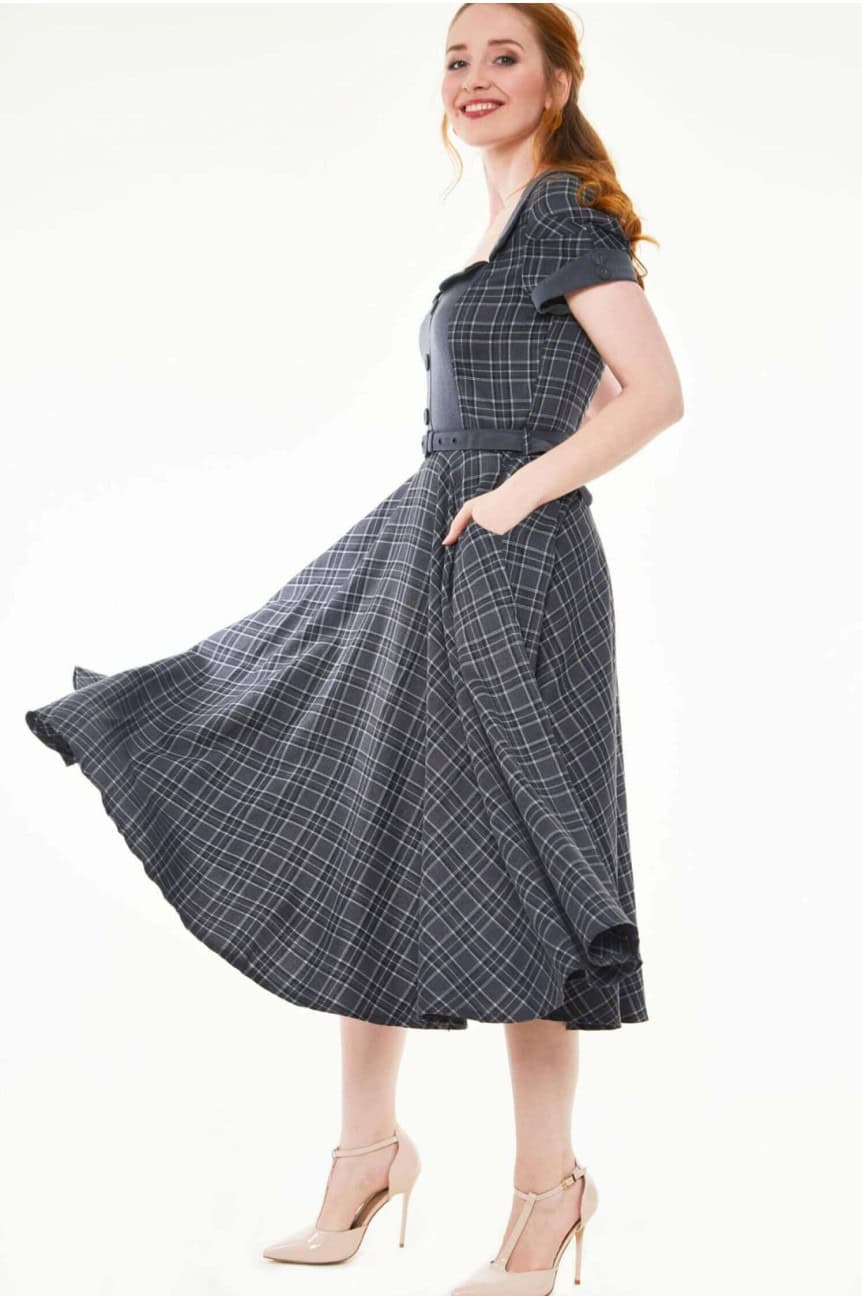 Robe tartan grise longue