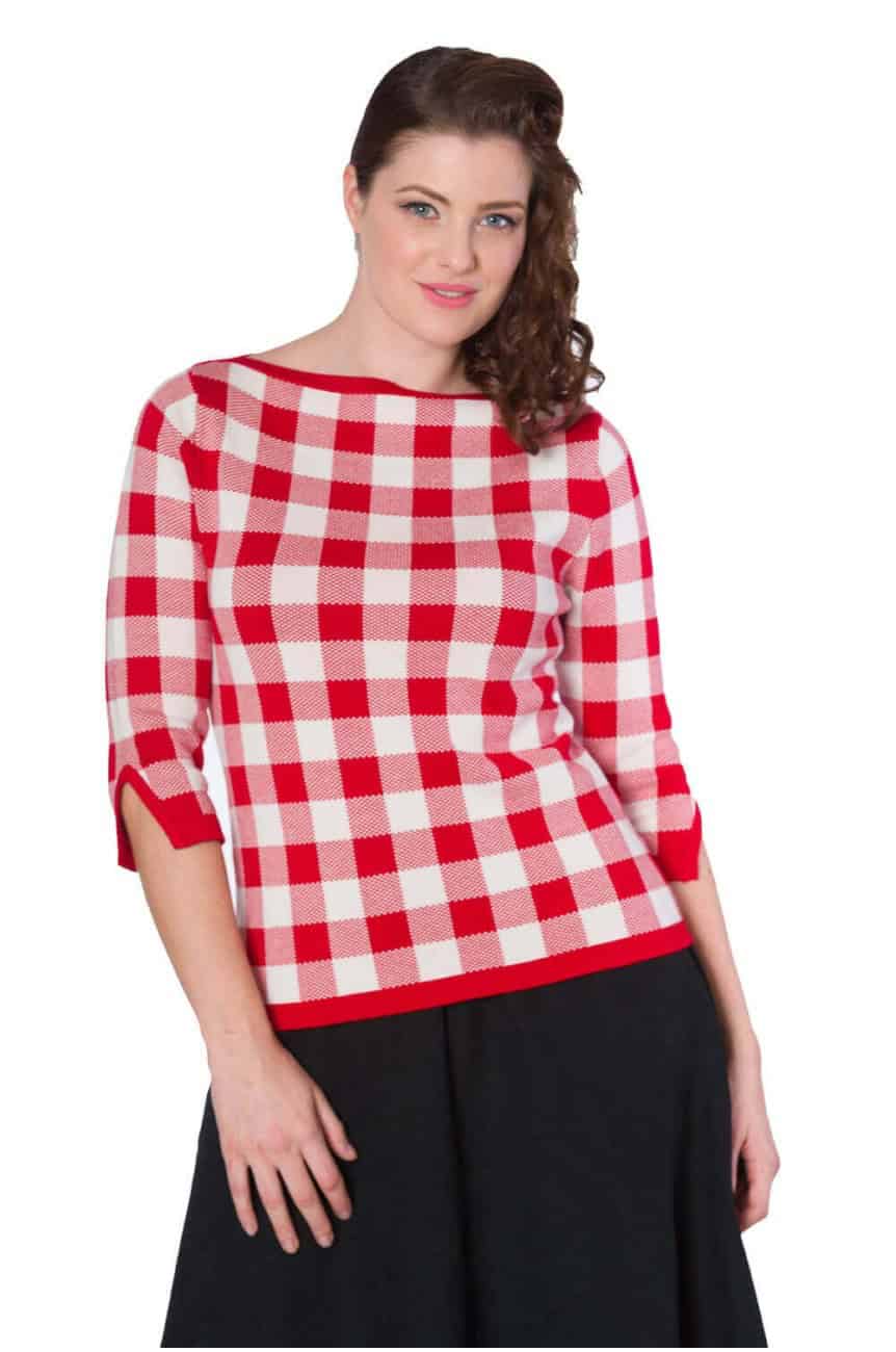 Top rouge et blanc a carreaux