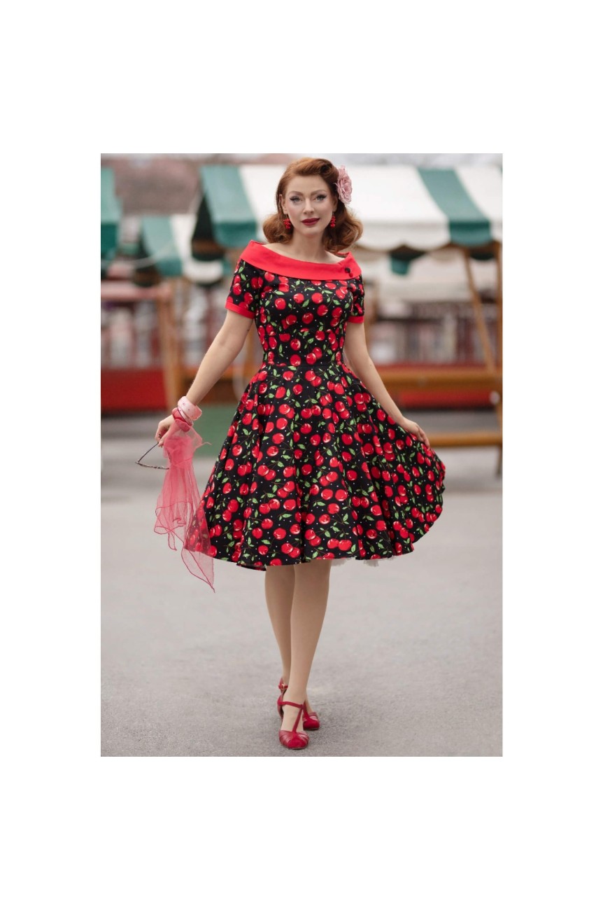 Robe pin-up cerise décolleté bateau