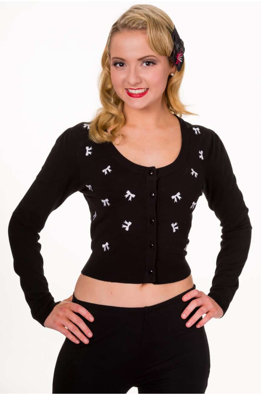 Cardigan pin-up noir broderie noeuds