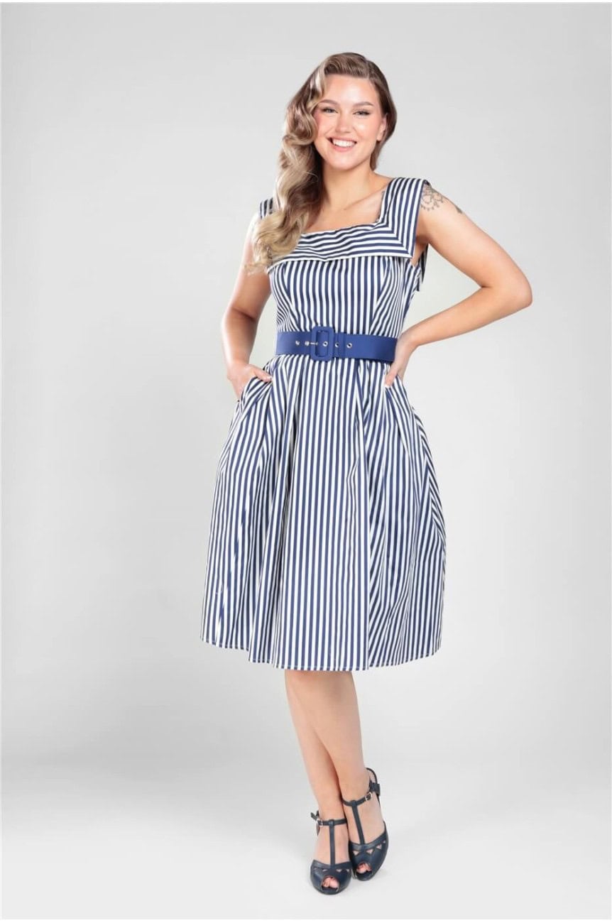 Robe rétro rayée bleue Collectif