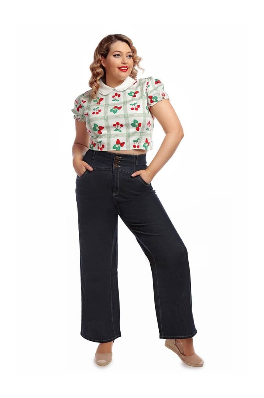 Pantalon denim taille haute femme